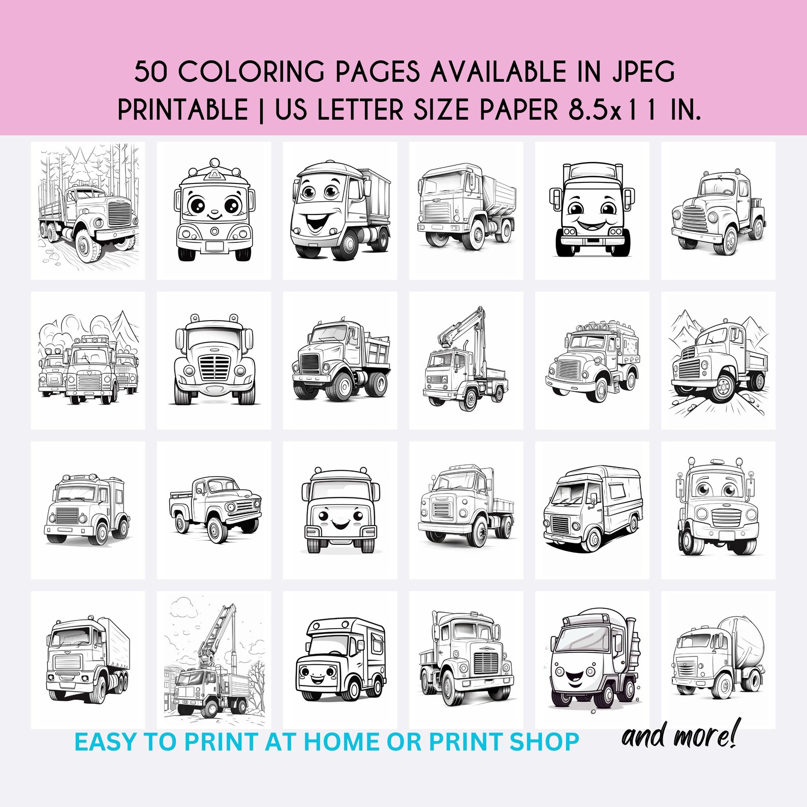 50 Trucks Coloring Pages, Trucks Coloring Book, Coloring Sheet, Trucks ...