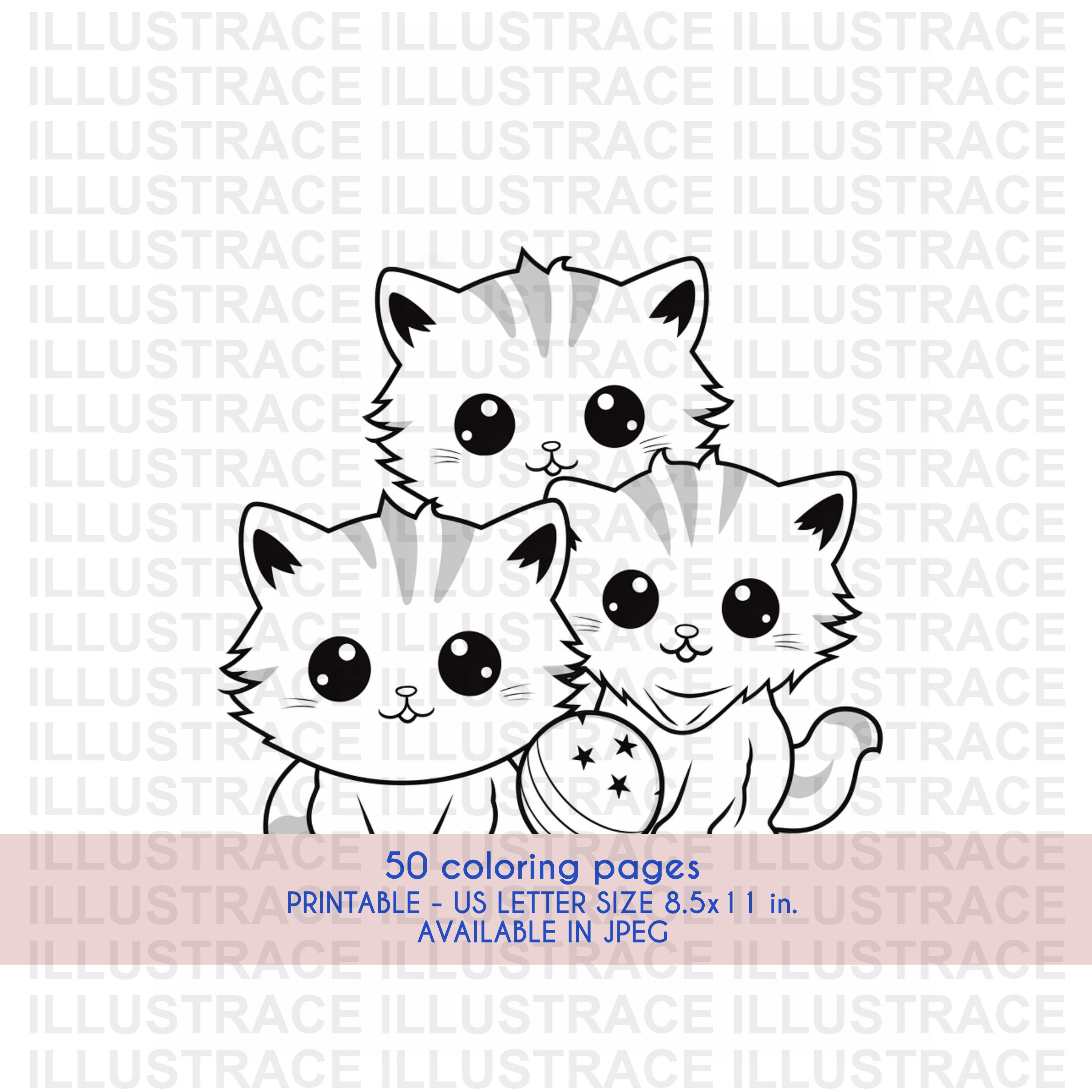 50 Kittens Coloring Pages, Cats Coloring Book, Coloring Sheet, Cats ...