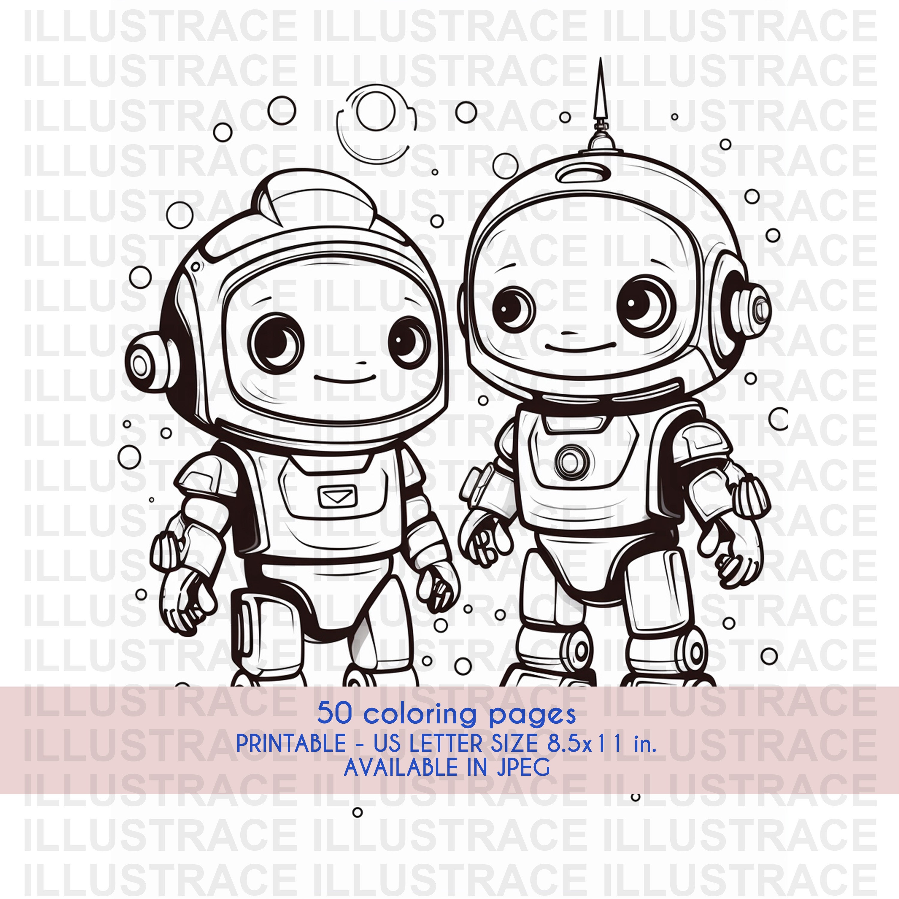 50 Robots Coloring Pages, Holidays Coloring Book, Coloring Sheet, Kids ...
