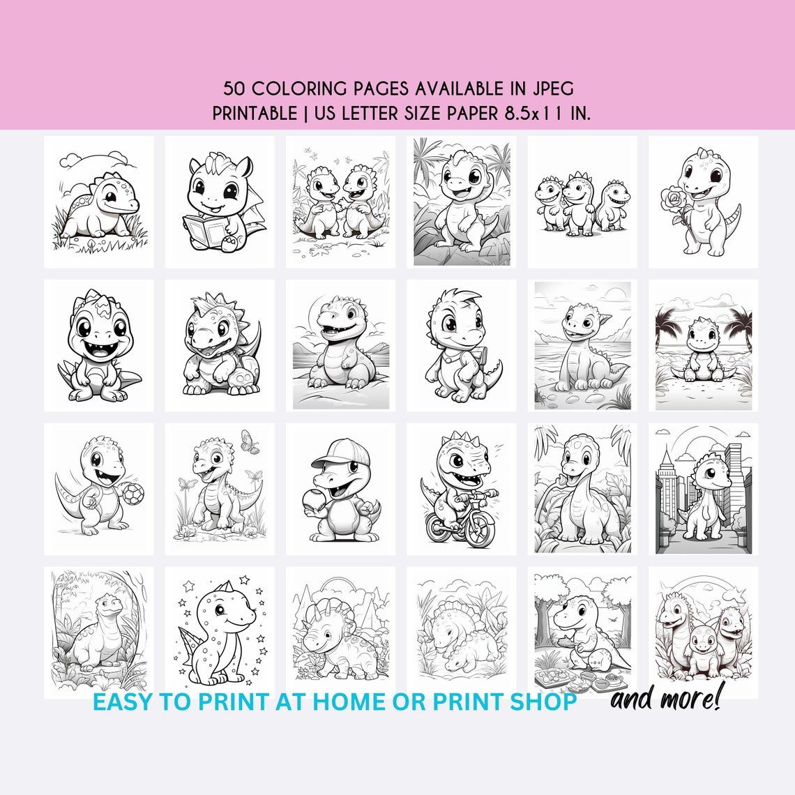 50 Dinosaur Coloring Pages, Dinosaurs Coloring Book, Coloring Sheet ...