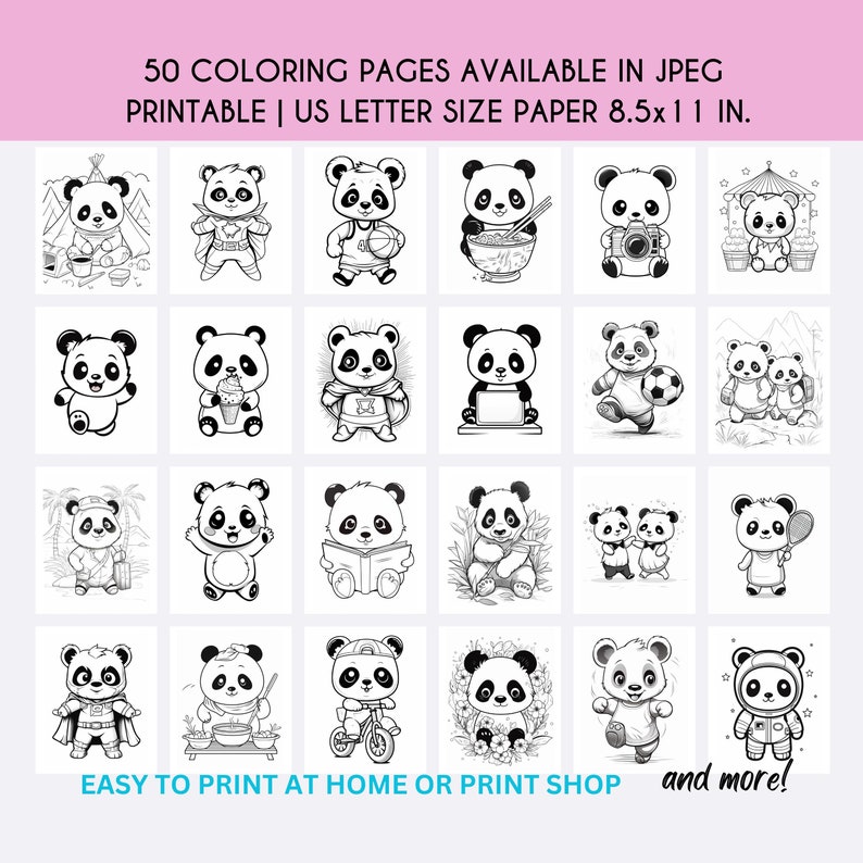 50 Panda Coloring Pages, Pandas Coloring Book, Coloring Sheet, Panda ...