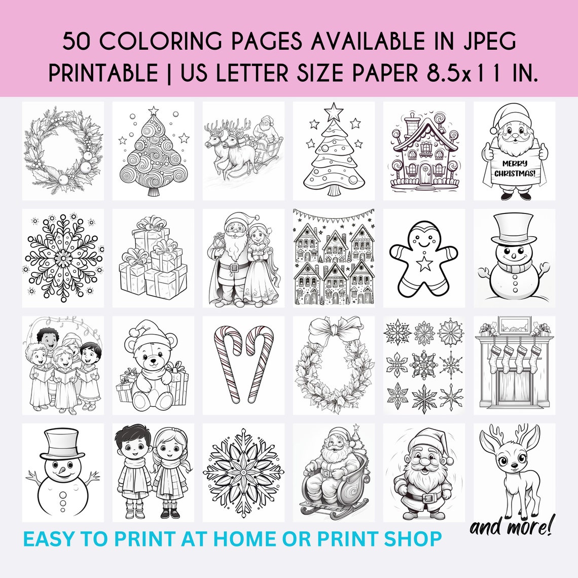 50 Merry Christmas Coloring Pages, Holidays Coloring Book, Coloring ...