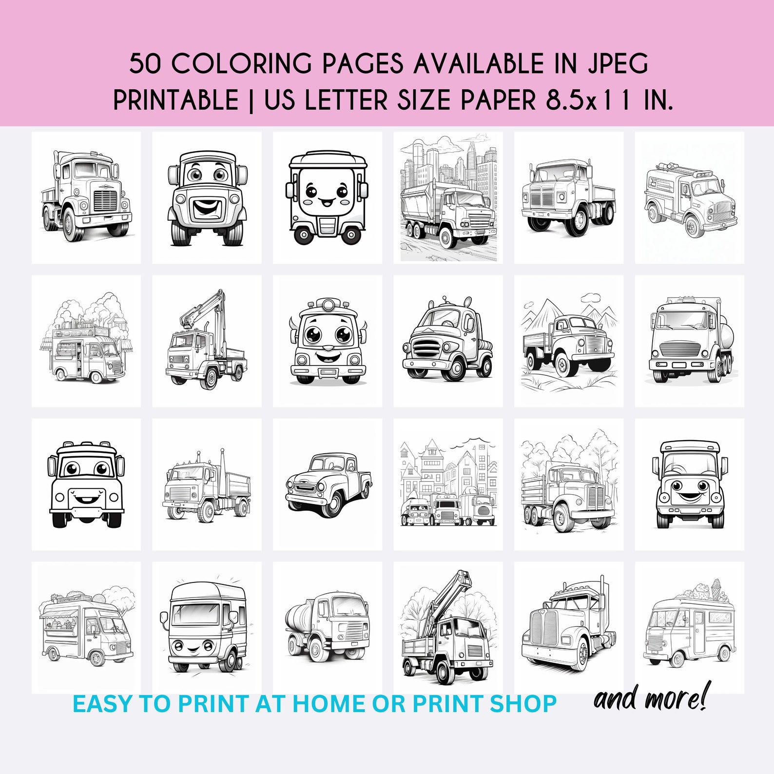 50 Trucks Coloring Pages, Trucks Coloring Book, Coloring Sheet, Trucks ...