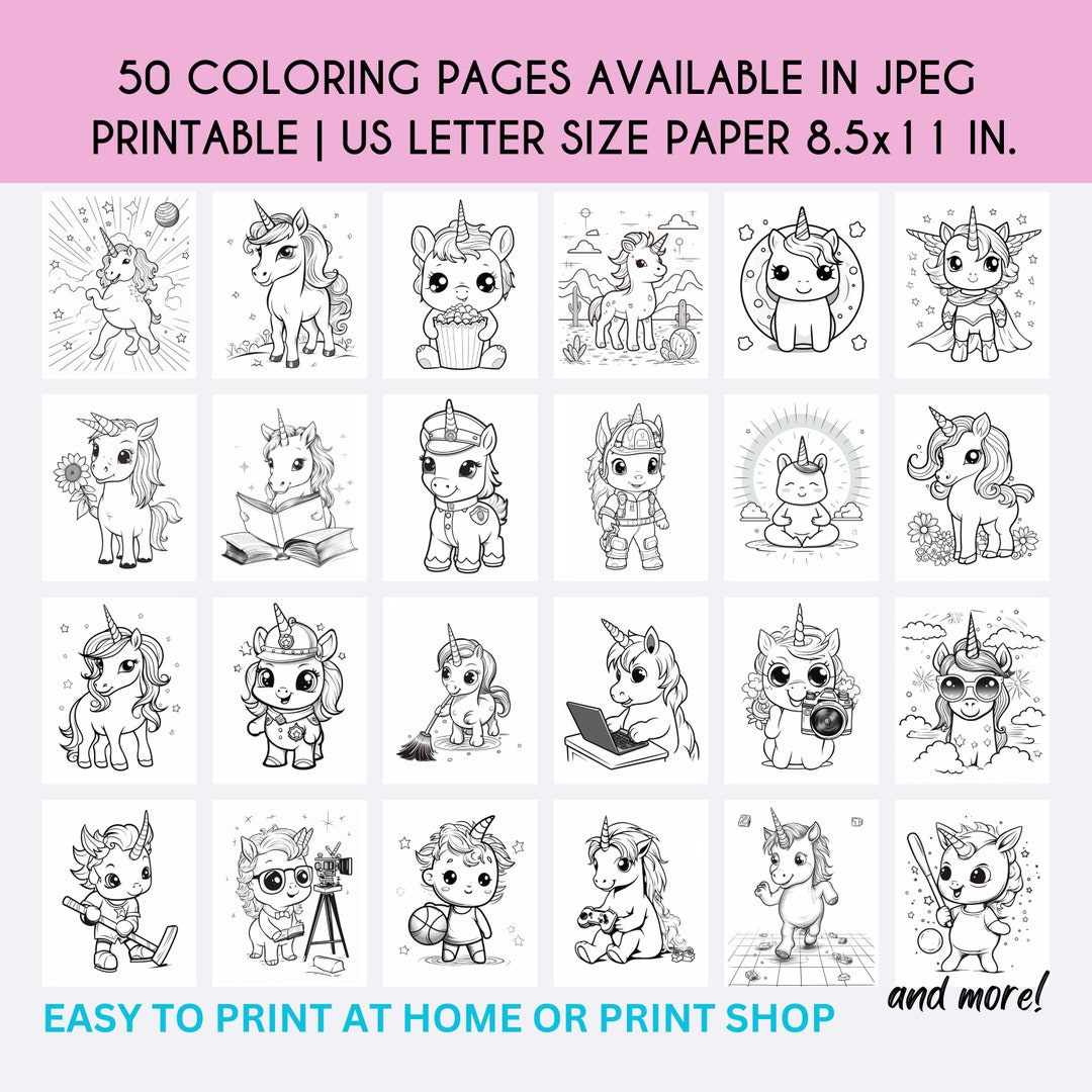 50 Unicorn Coloring Pages, Unicorn Coloring Book, Coloring Sheet, Kids ...