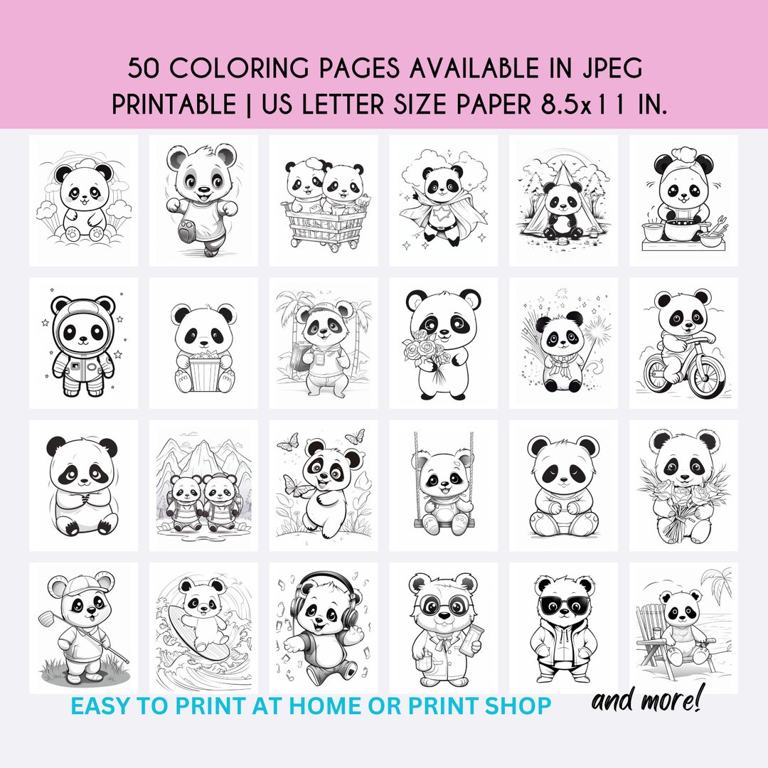 50 Panda Coloring Pages, Pandas Coloring Book, Coloring Sheet, Panda ...