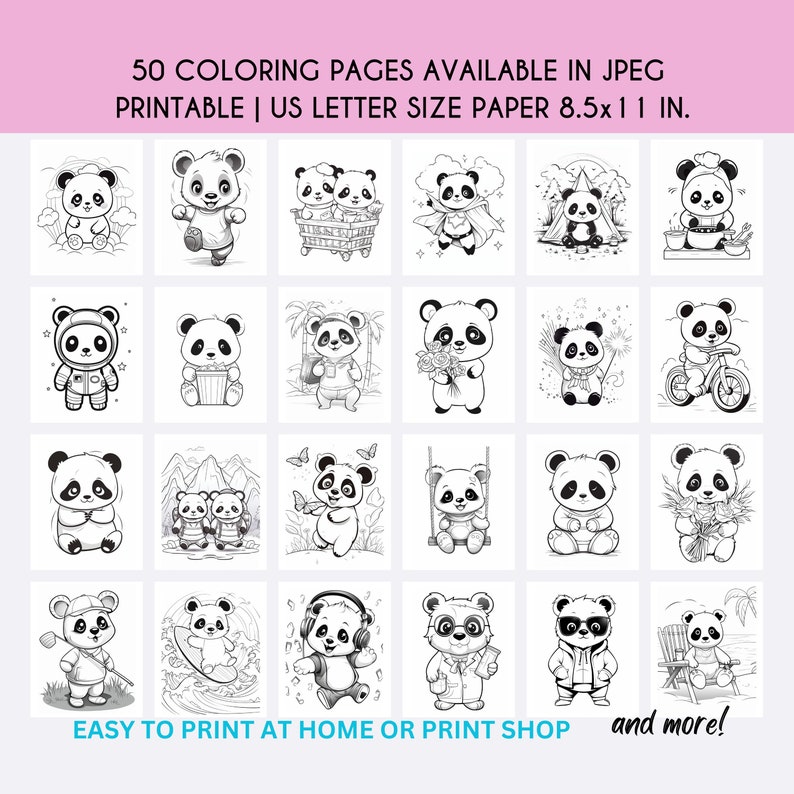 50 Panda Coloring Pages, Pandas Coloring Book, Coloring Sheet, Panda ...