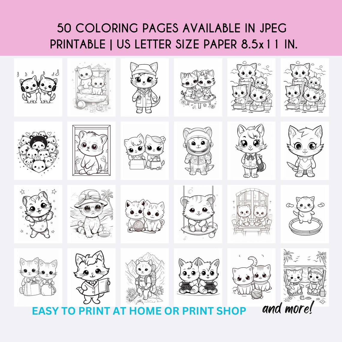 50 Kittens Coloring Pages, Cats Coloring Book, Coloring Sheet, Cats ...