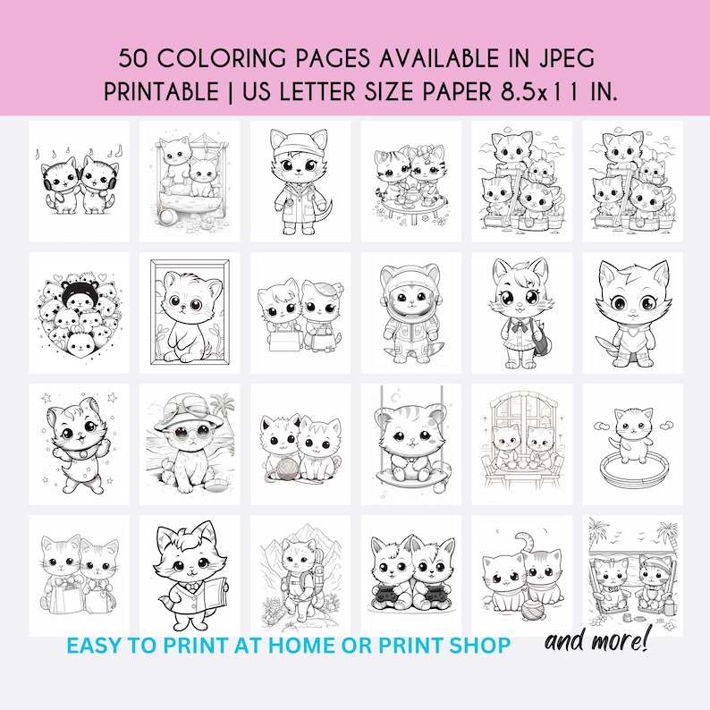 50 Kittens Coloring Pages, Cats Coloring Book, Coloring Sheet, Cats ...