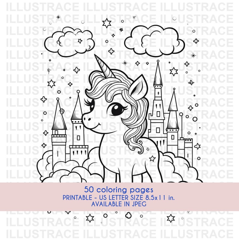 50 Unicorn Coloring Pages, Unicorn Coloring Book, Coloring Sheet, Kids ...