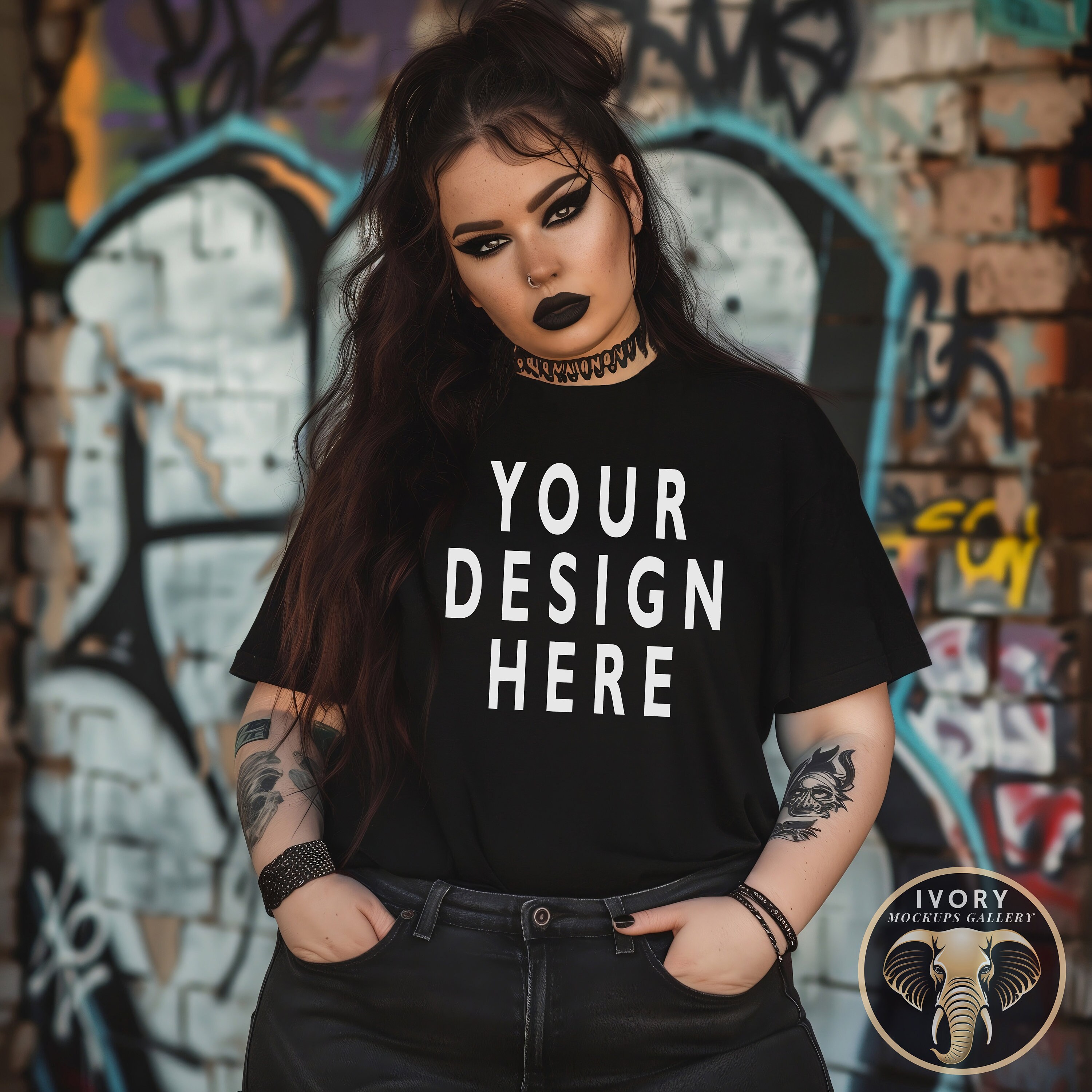 Plus Size Mockup, Gothic Shirt Mockup, Curvy Body Positive Girl Model ...