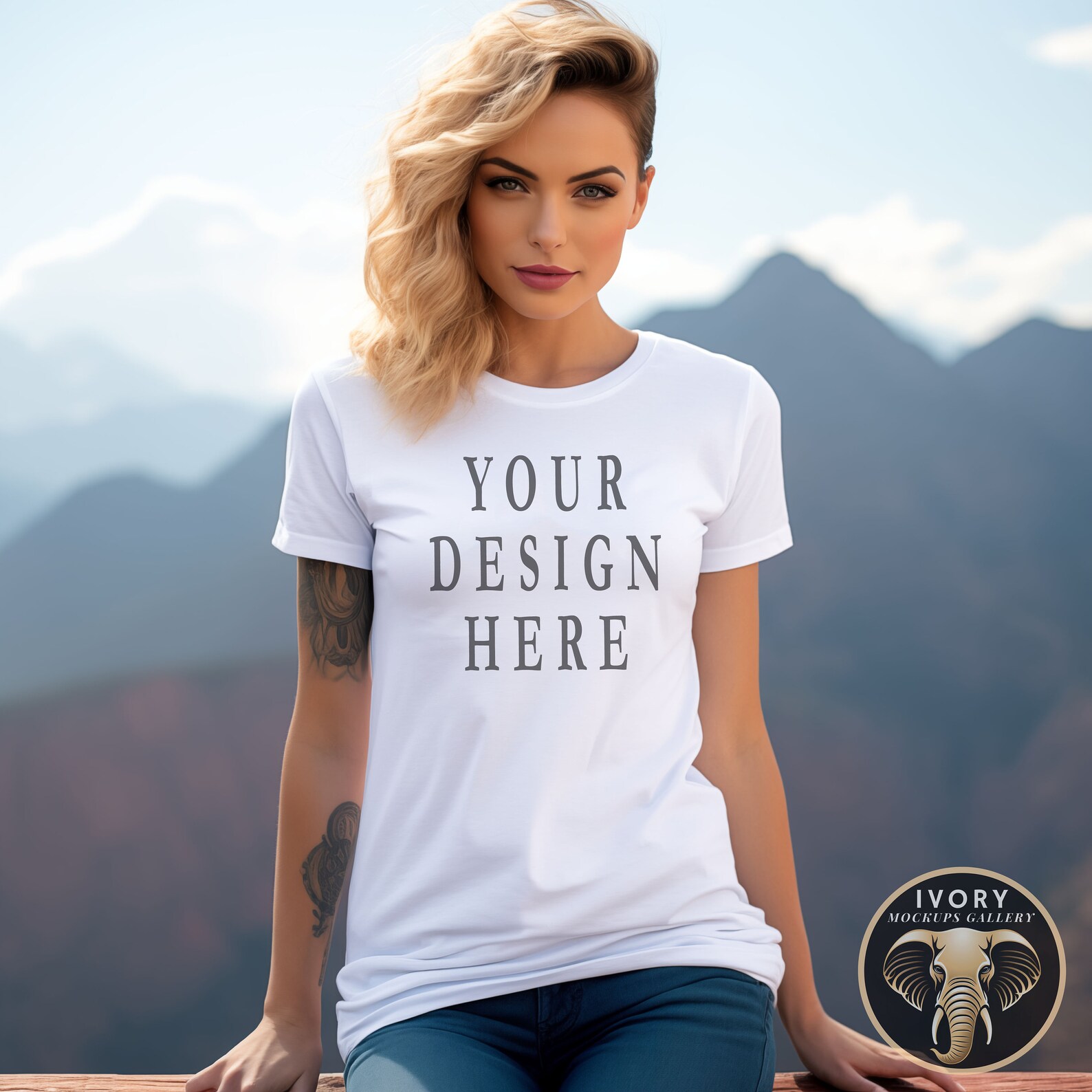 Nature Hiking Mockup, Mountain Mockup, Gildan 5000 Mockup White Woman ...