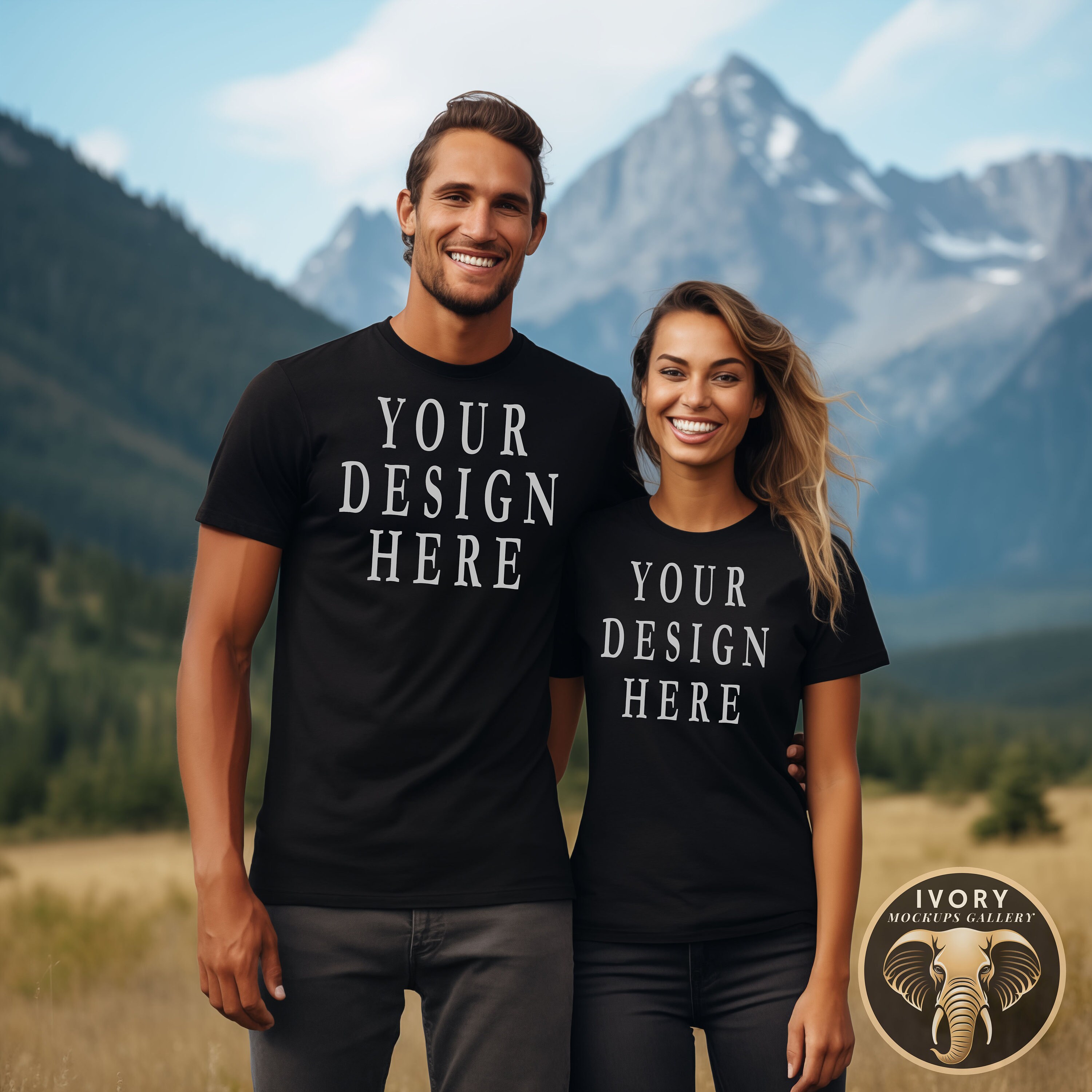 Gildan 5000 Black Mockup, Couple Mockup, Mountain Mockup, Family Tshirt ...