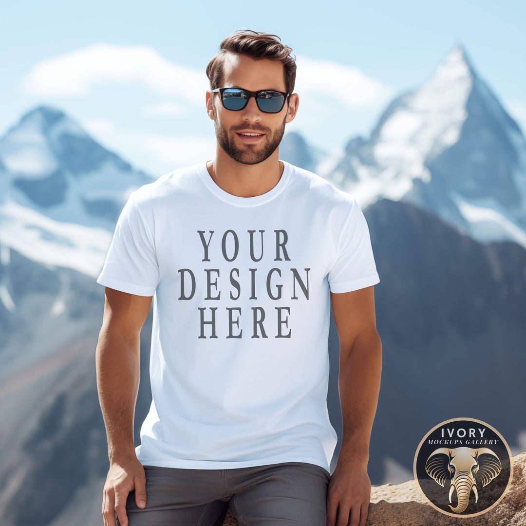 Gildan 5000 Mockup White, Manly Shirt Mockup, Mountain Mockup, Male ...