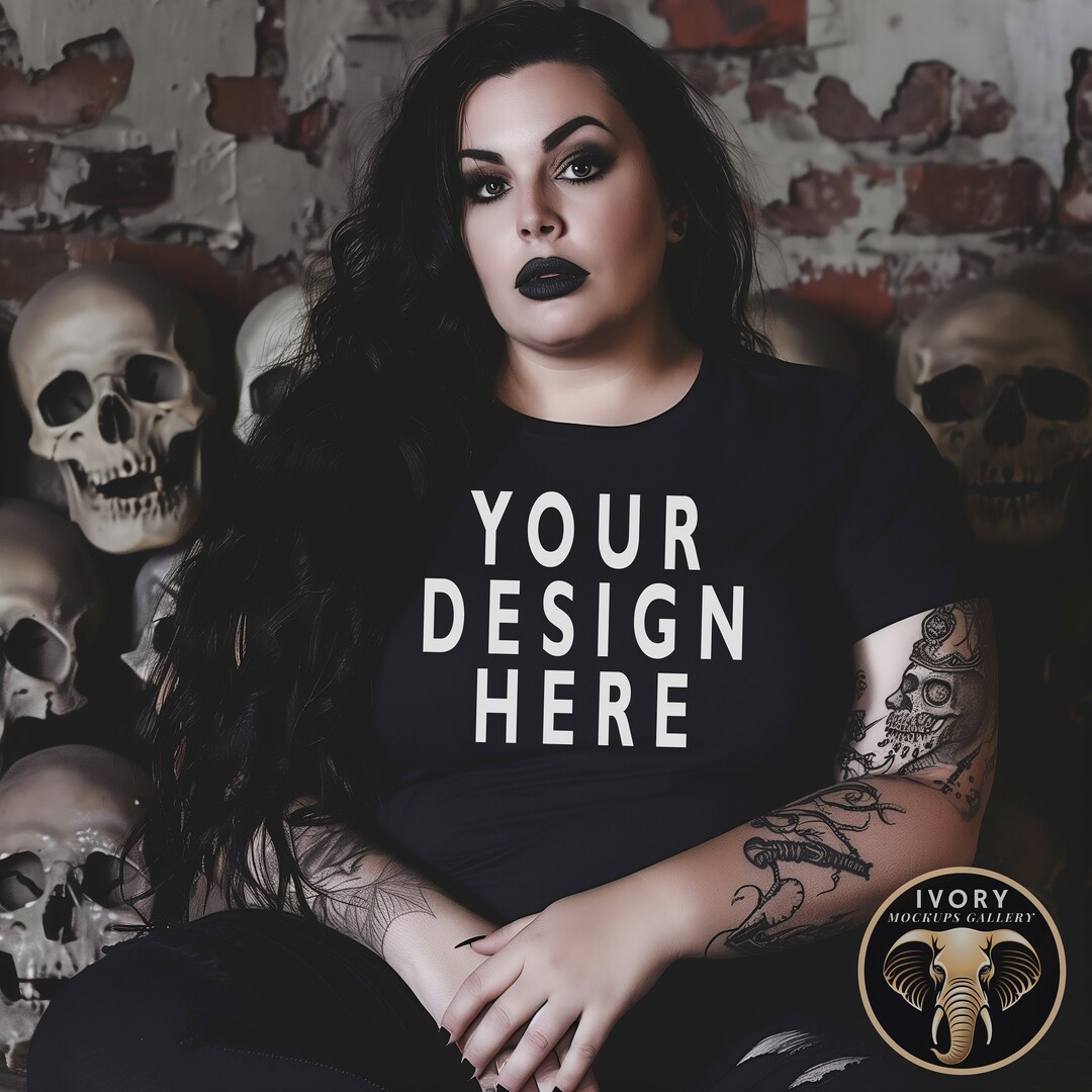 Goth Mockup, Plus Size Tattooed Model Mockup, Gildan 5000 Mockup Black ...