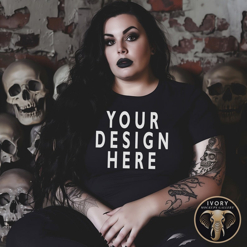 Goth Mockup, Plus Size Tattooed Model Mockup, Gildan 5000 Mockup Black ...