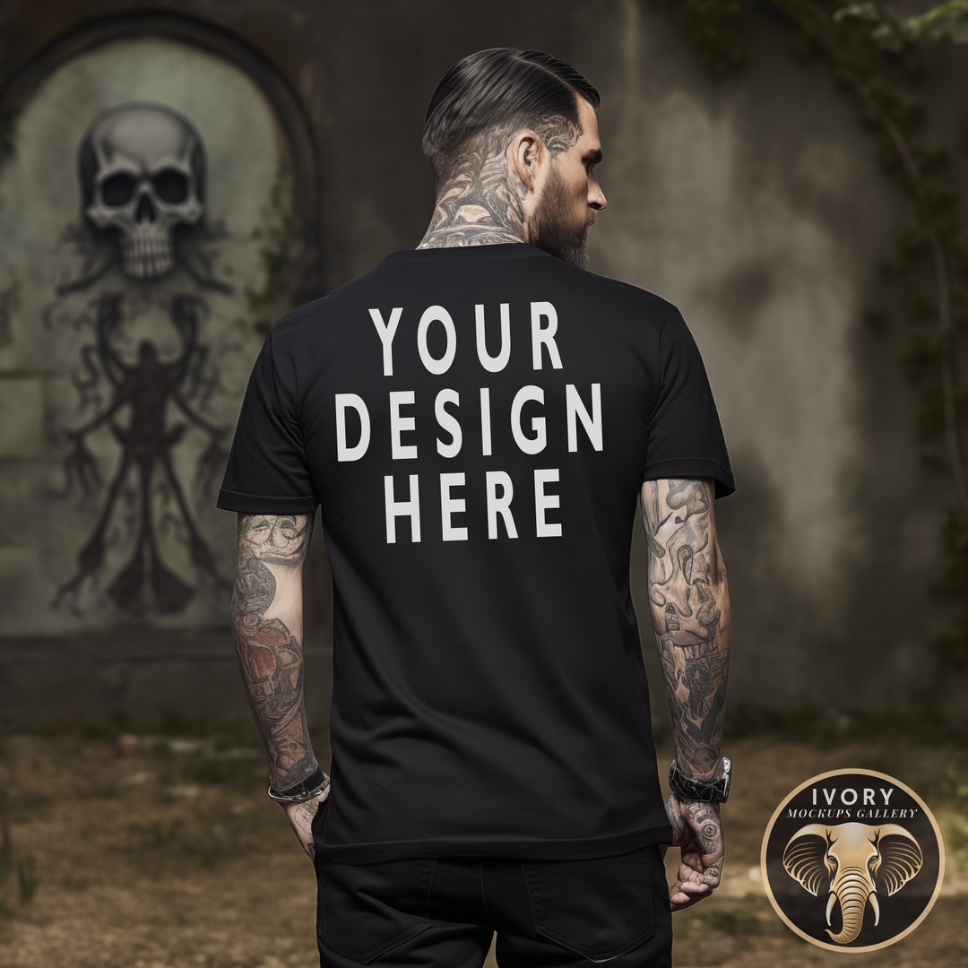 Gothic Back Shirt Mockup Black, Gildan 5000 Mockup Men, Male Tshirt ...