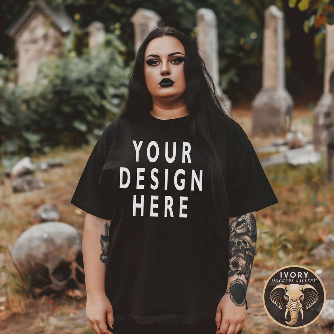 Gildan 5000 Black Mockup, Goth Tshirt Mockup, Plus Size Tattooed Model ...