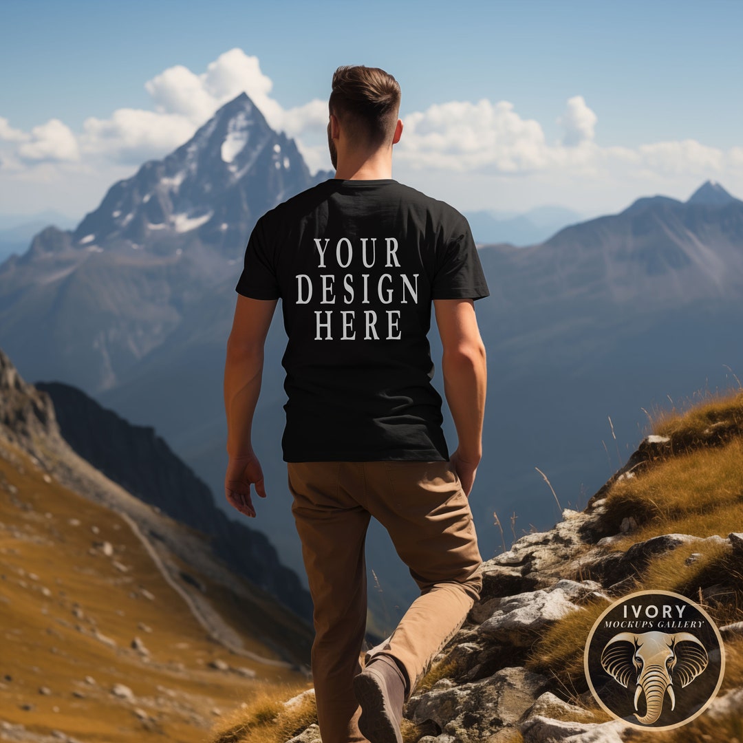 Nature Mountain Outdoor Shirt Mockup, Gildan 5000 Back Mockup, Male ...