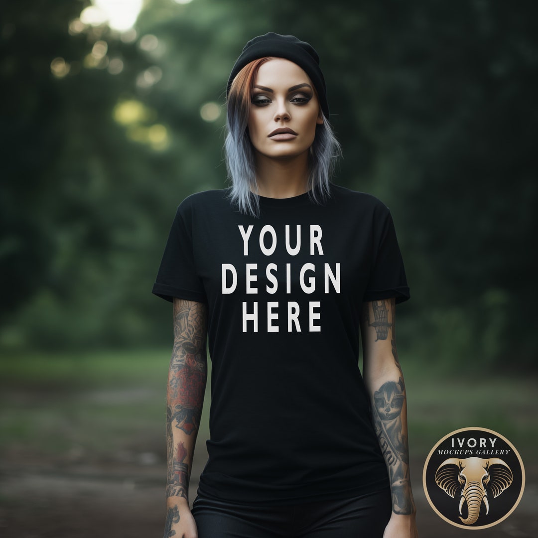 Gothic Aesthetic Dark Mockup, Tattooed Punk Mom Girl Model Tshirt Mock ...