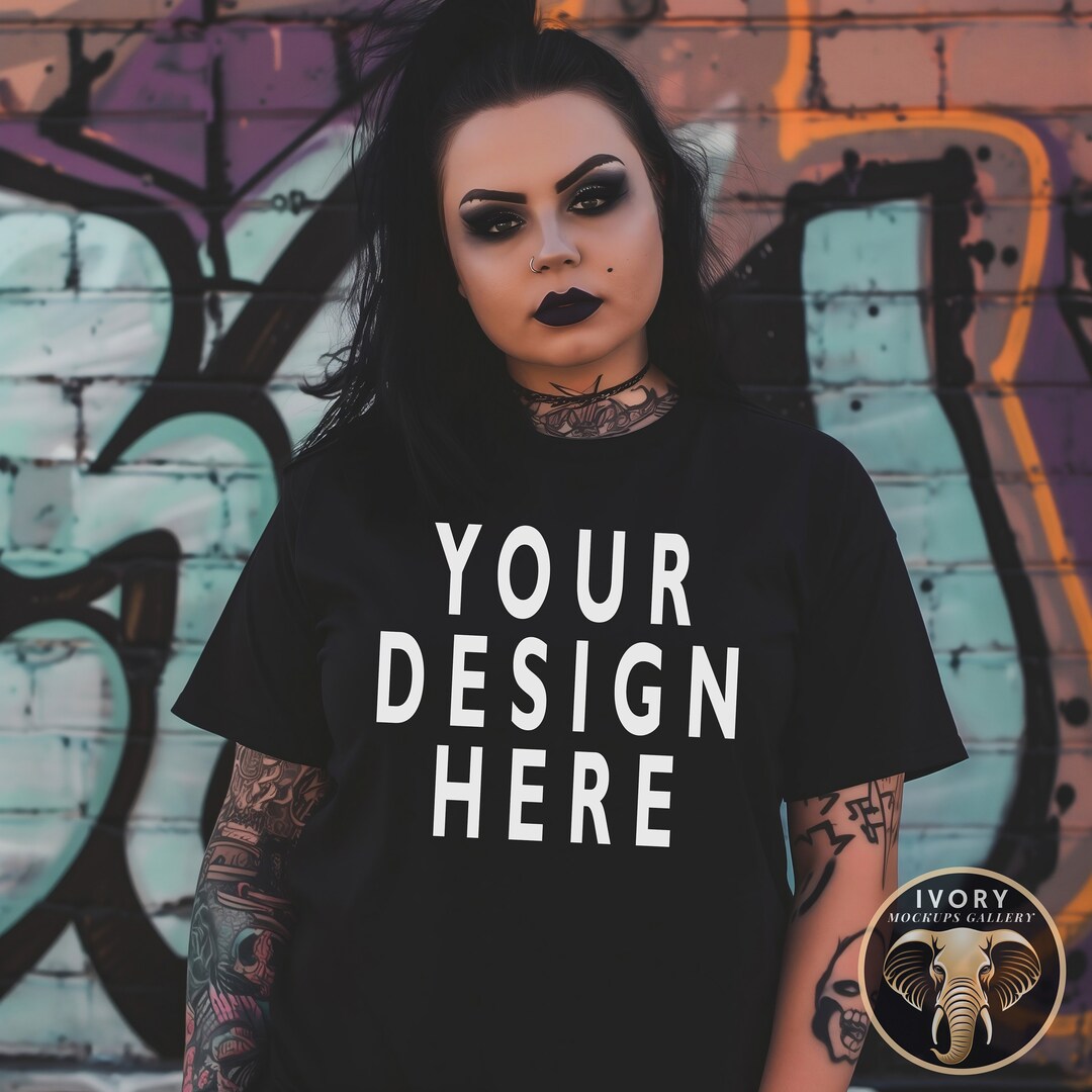 Gothic Mockup, Plus Size Shirt Mockup, Curvy Body Positive Girl Model ...
