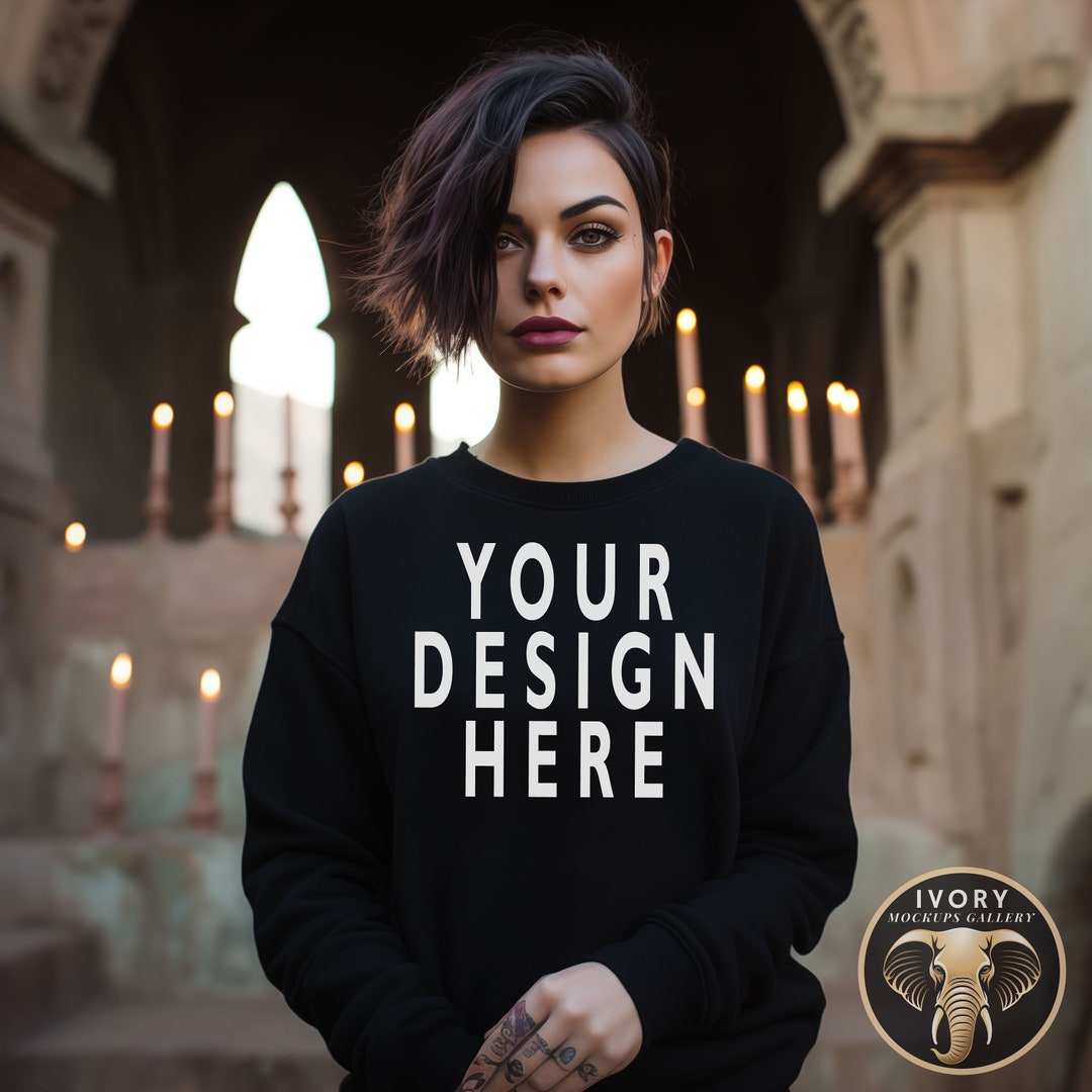 Goth Mockup, Alternative Gothic Model Mockup, Punk Sweater Mock, Gildan ...