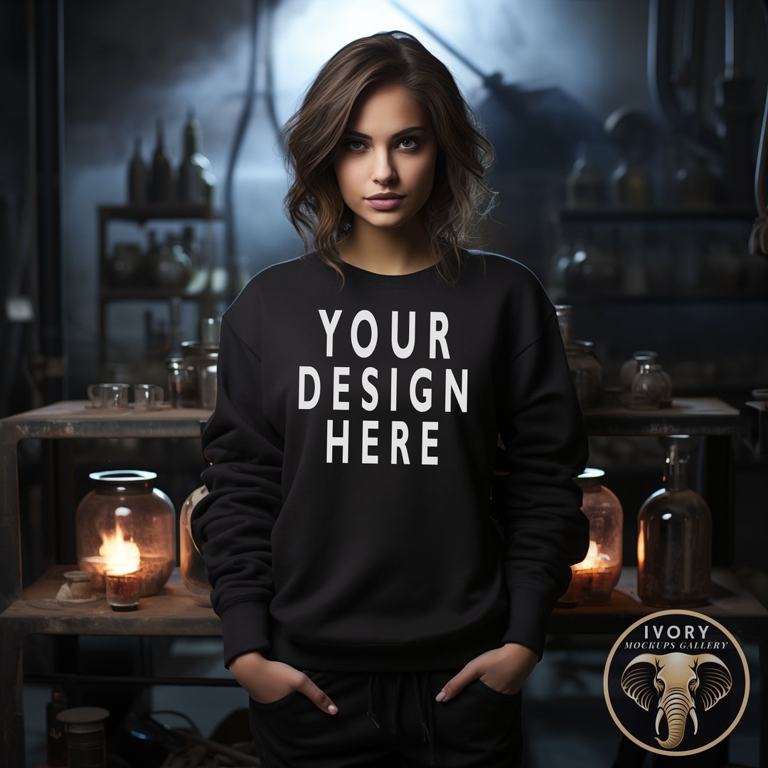Gildan 18000 Black Mockup, Goth Mockup, Alternative Punk Girl Gothic ...