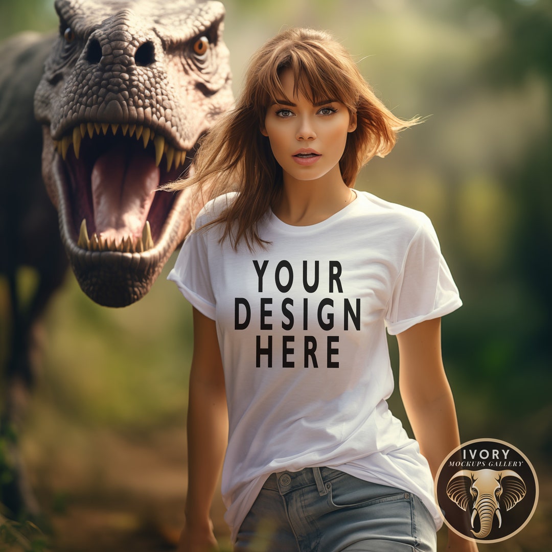 Themed Park Shirt Mockup, Fantasy Dinosaur Mockup, Gildan 5000 White ...