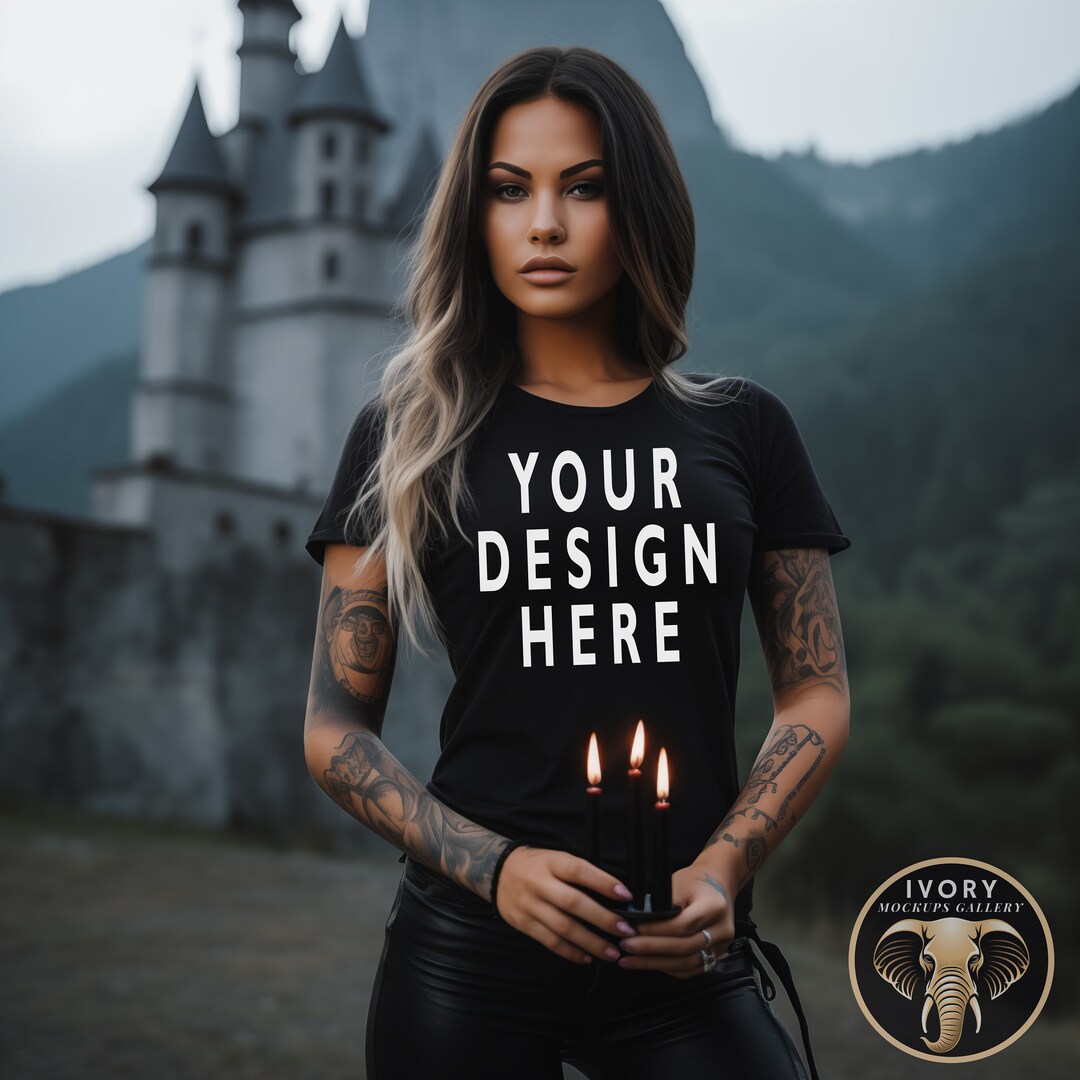 Goth Shirt Mockup, Gildan 5000 Mock Gothic Woman, Tattooed Punk Girl ...