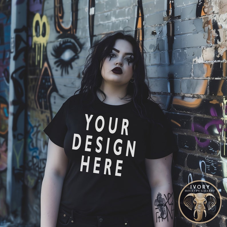Gildan 5000 Black Mockup, Gothic Tshirt Mockup, Plus Size Mockup, Curvy ...
