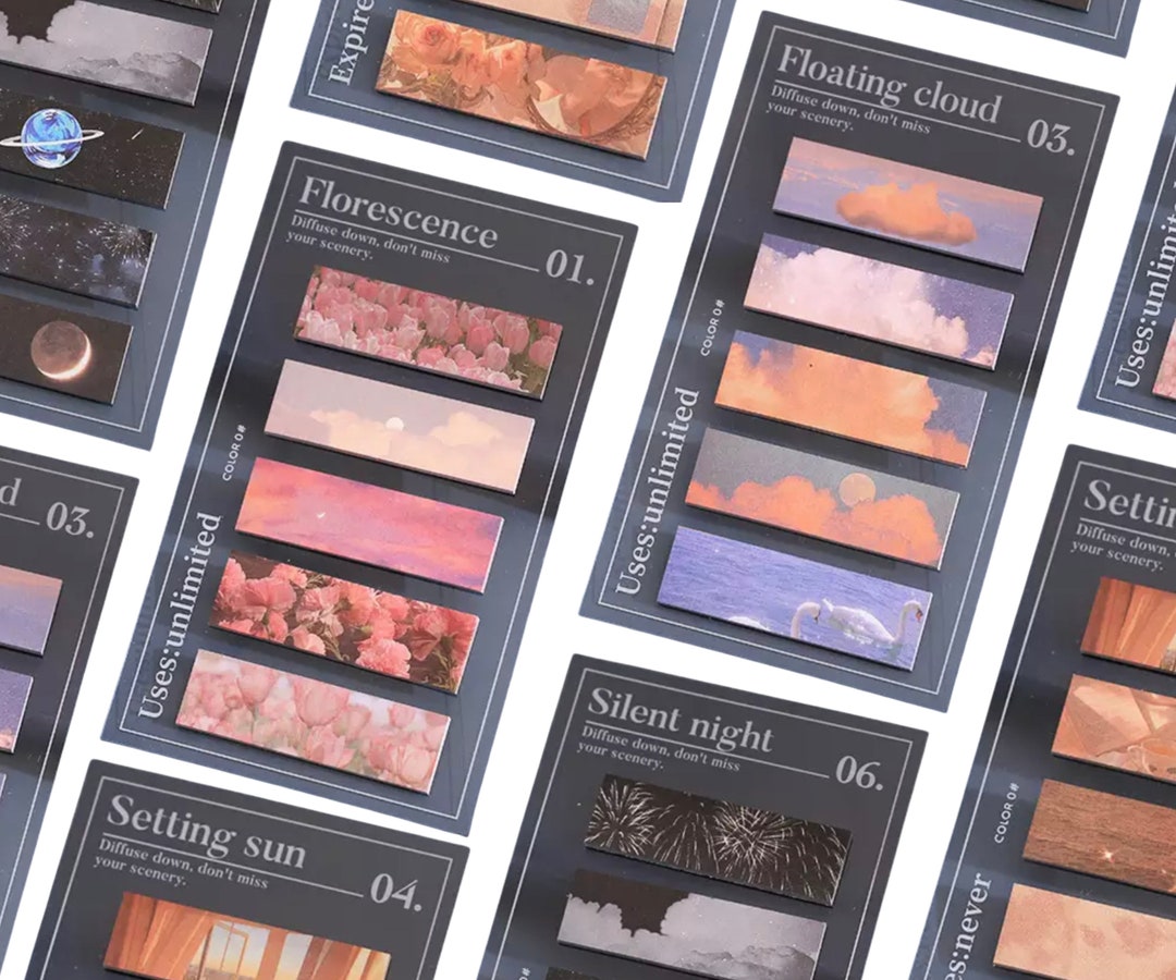 Set of 5 Unique Sticky Tabs: Pink, Clouds, Romance, Ocean, Space Great ...