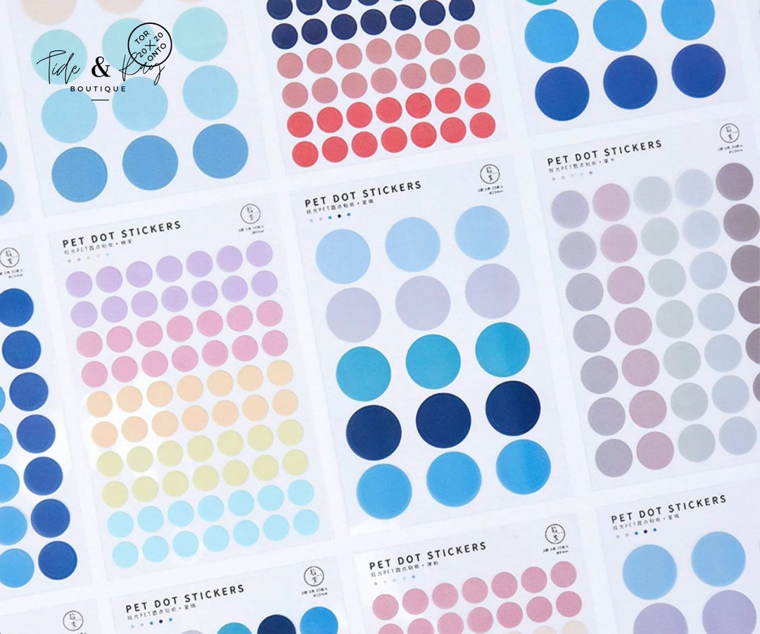 Set of 7 Beautiful Dot Circle Stickers | Muted Darks and Bright Pastels ...