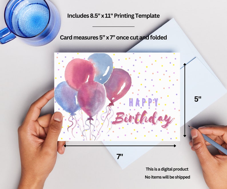 Printable Happy Birthday Card With Balloons and Confetti Instant ...