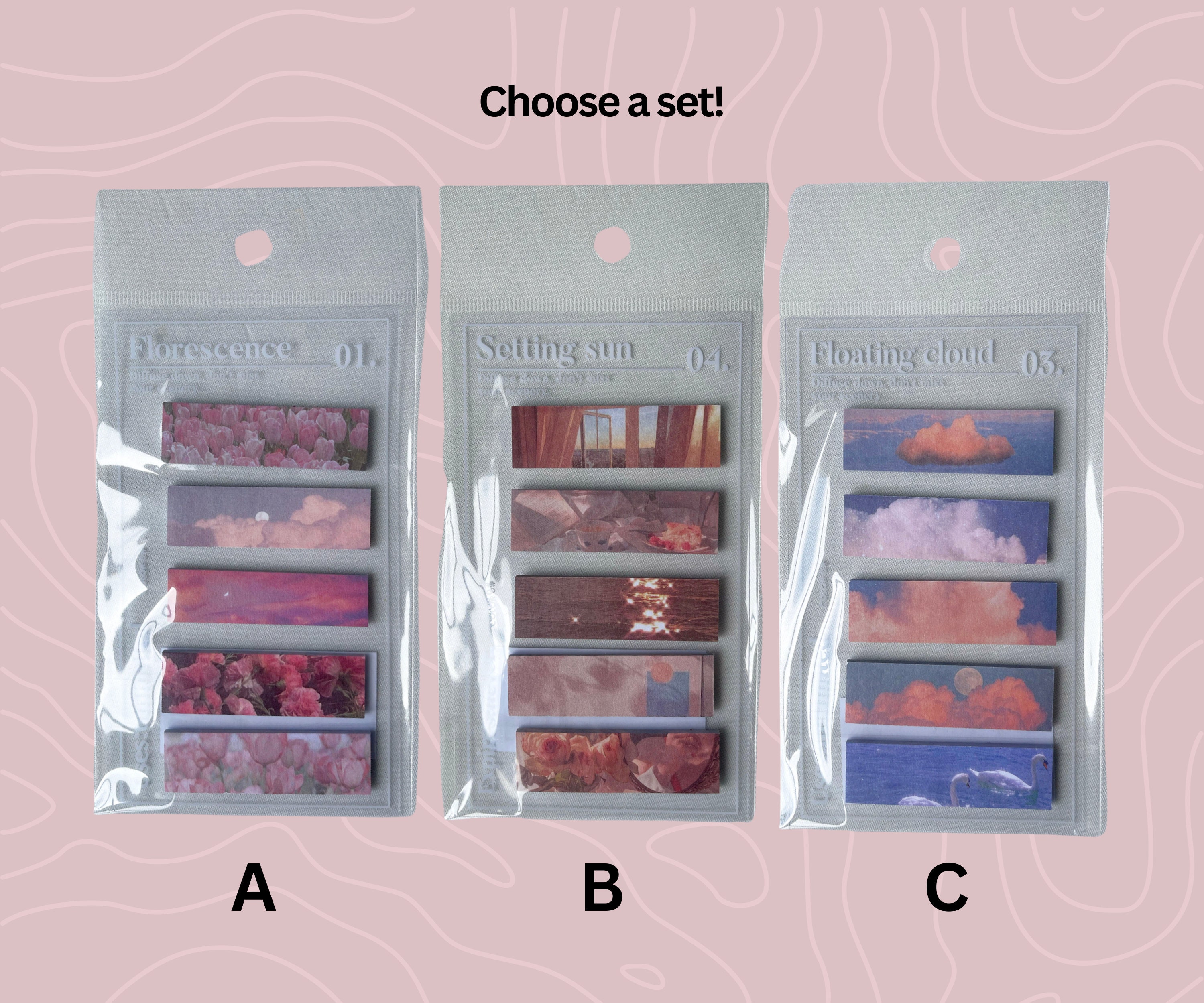 5 Unique Sticky Tabs: Pink, Clouds, Romance, Ocean, Space Ideal for ...