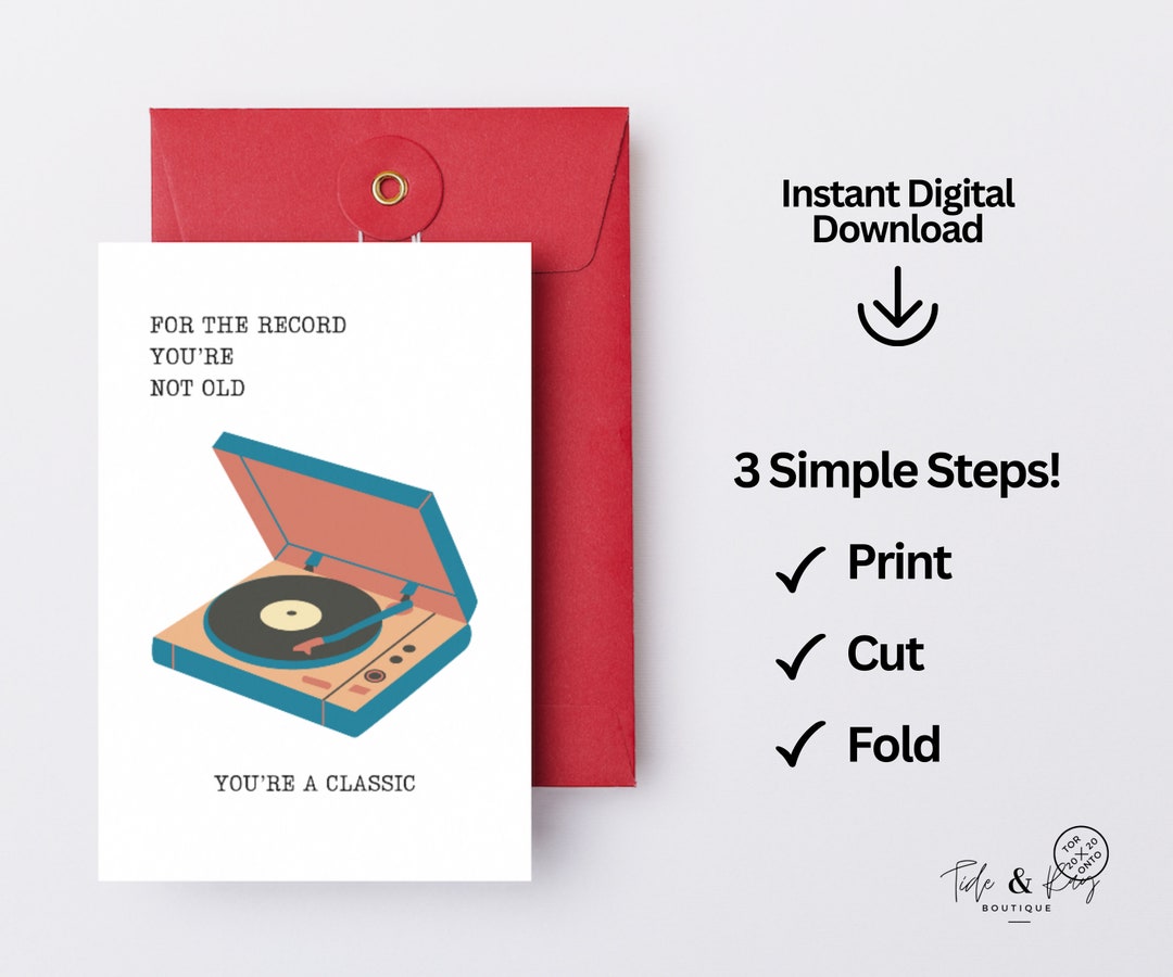 Record Player Birthday Printable Card Card for Classic Record Player ...