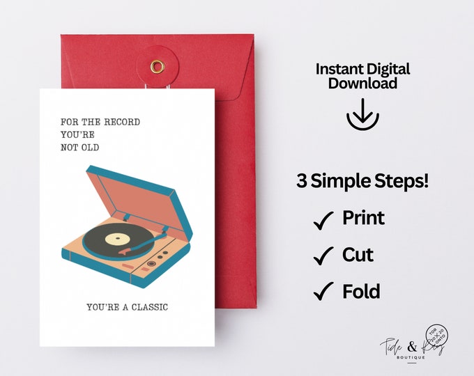 Record Player Birthday Printable Card Card for Classic Record Player ...