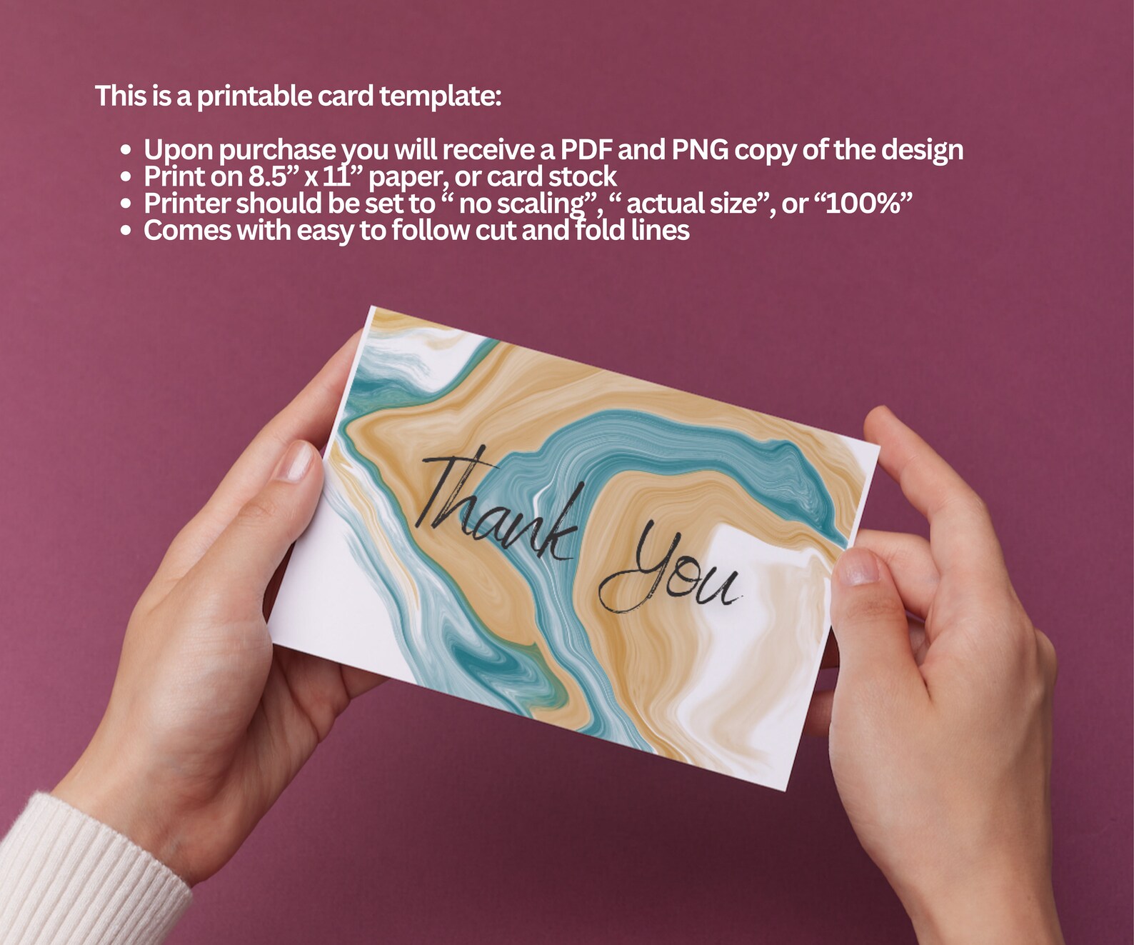 Printable Blue and Gold Swirl Marble Thank You Card Instant Digital ...