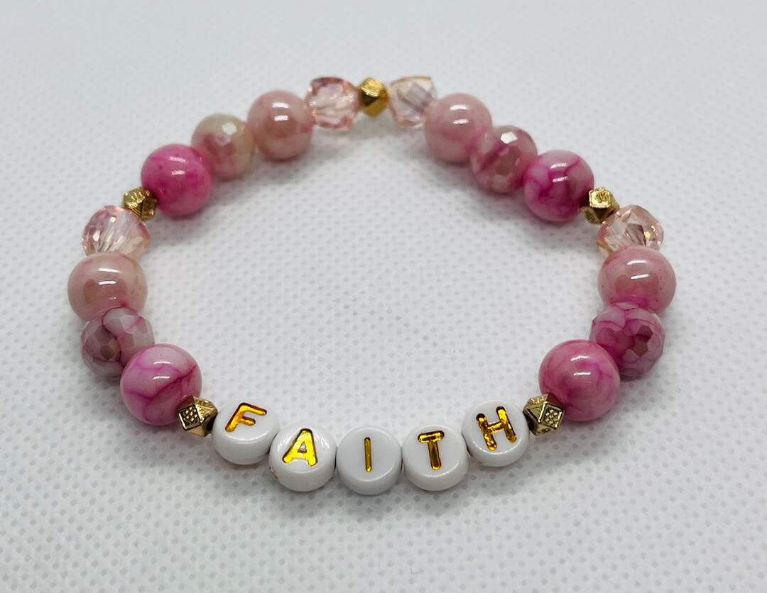 Rose Pink Faith Crystal Marble Bracelet - Etsy