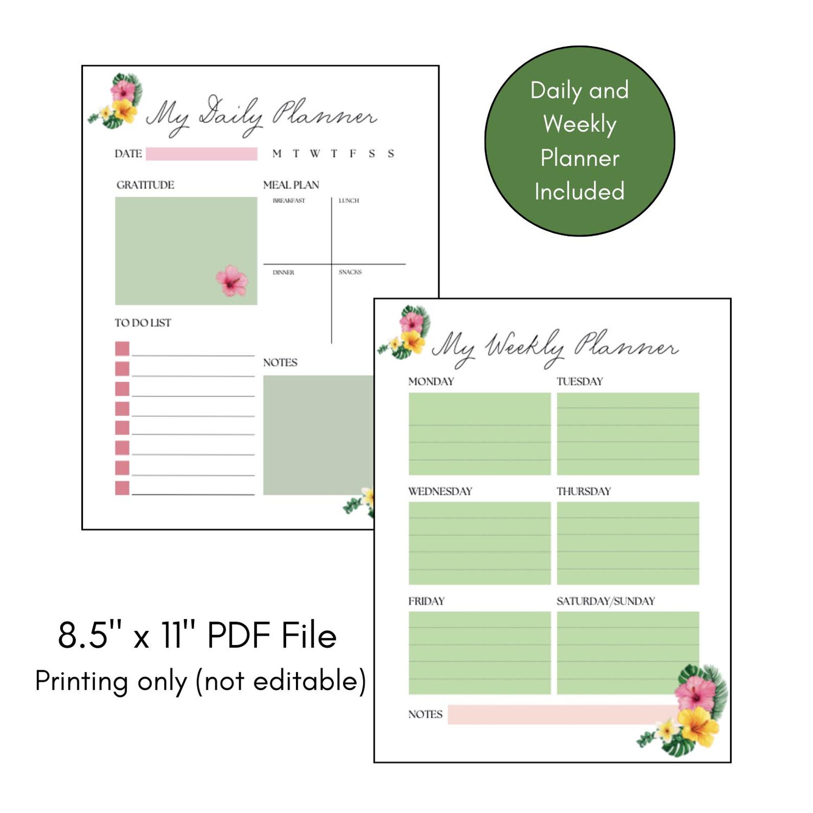 Tropic Floral Daily and Weekly Planner (printable PDF) - Etsy