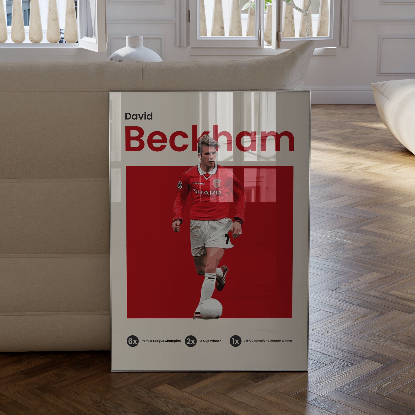 David Beckham Inspired Poster, Football Art Print, Manchester United ...