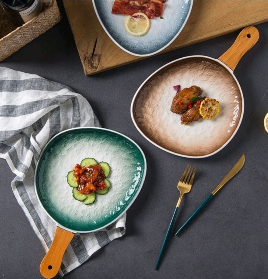 Nordic Style Kiln Changed Ceramic Baking Plate Creative With Handle ...