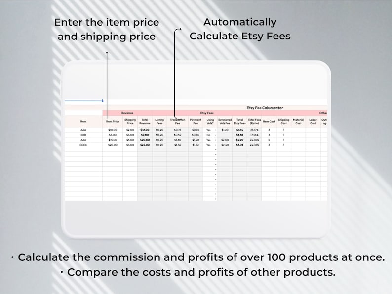 Etsy Fee & Profit Calculator Spreadsheet | Google Sheets | Etsy Seller ...