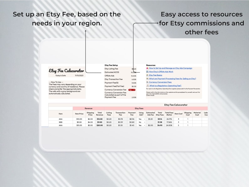 Etsy Fee & Profit Calculator Spreadsheet | Google Sheets | Etsy Seller ...