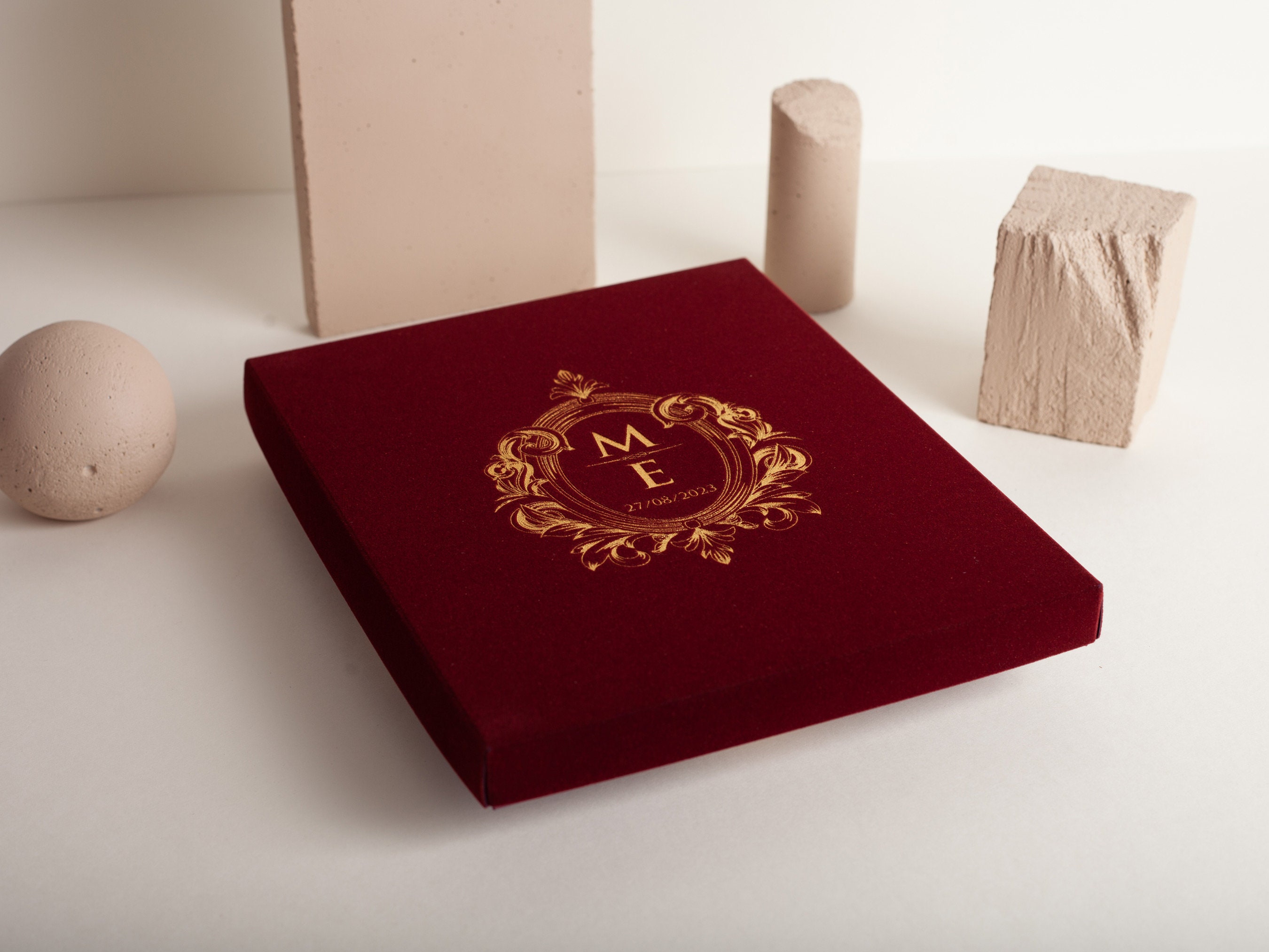 Red Velvet Boxed Wedding Invitation, Elegant Design - Etsy