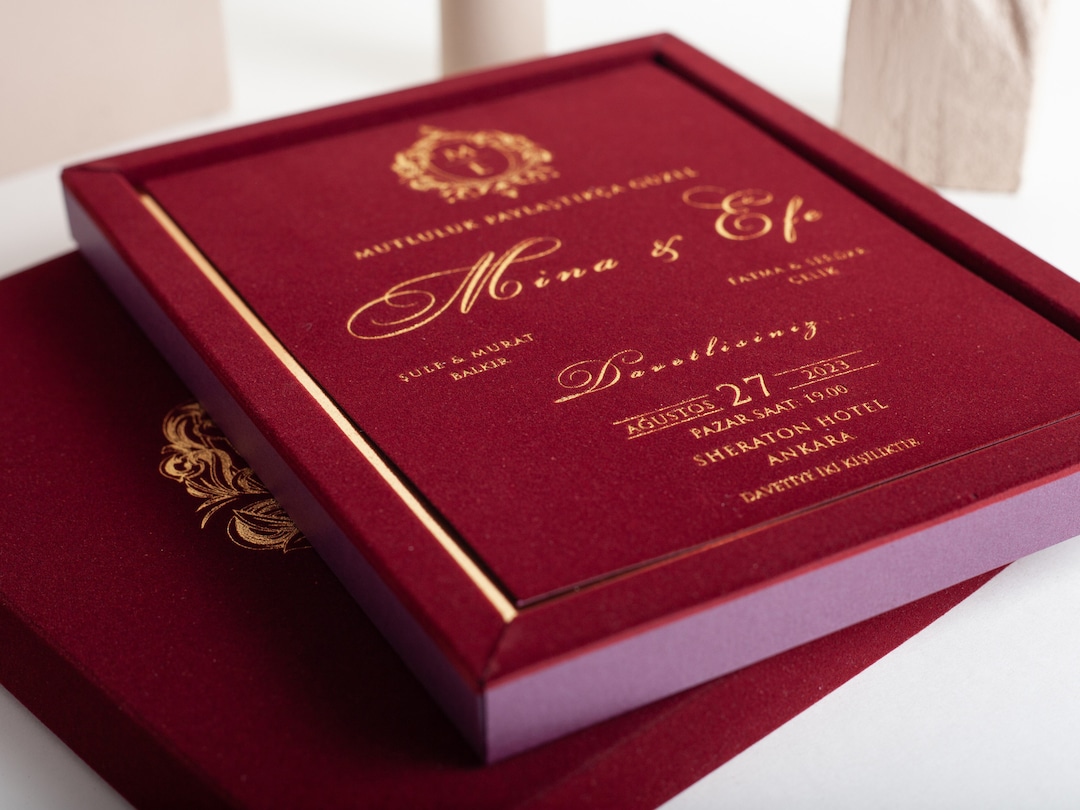 Red Velvet Boxed Wedding Invitation, Elegant Design - Etsy