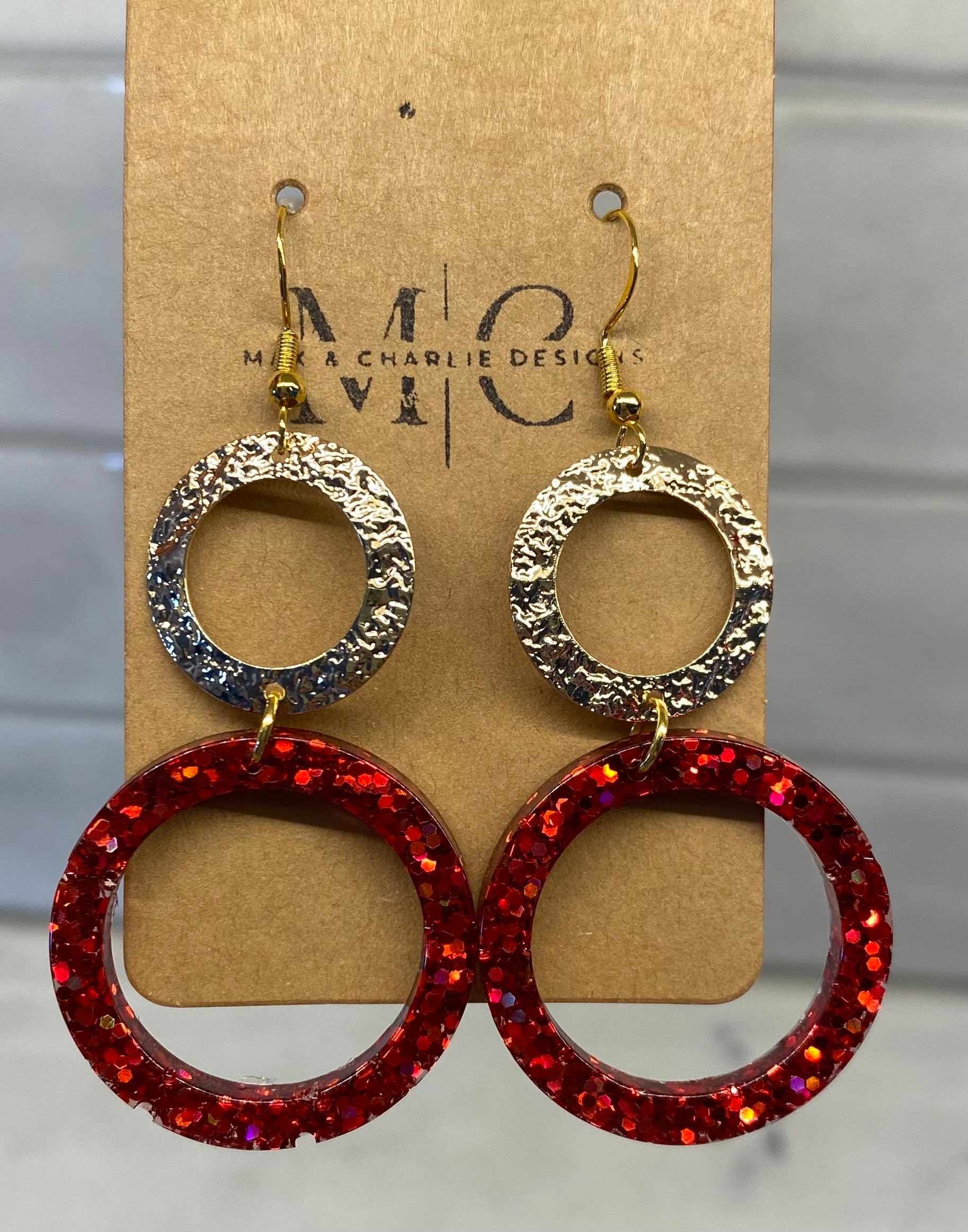 KC Chiefs Fans - Red and Gold Sparkle Earrings - KC Chiefs Earrings - Chiefs Sparkle Earrings ...