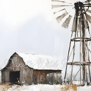 Rustic Windmill Painting | Vintage Country Wall Art | Farmhouse Decor ...