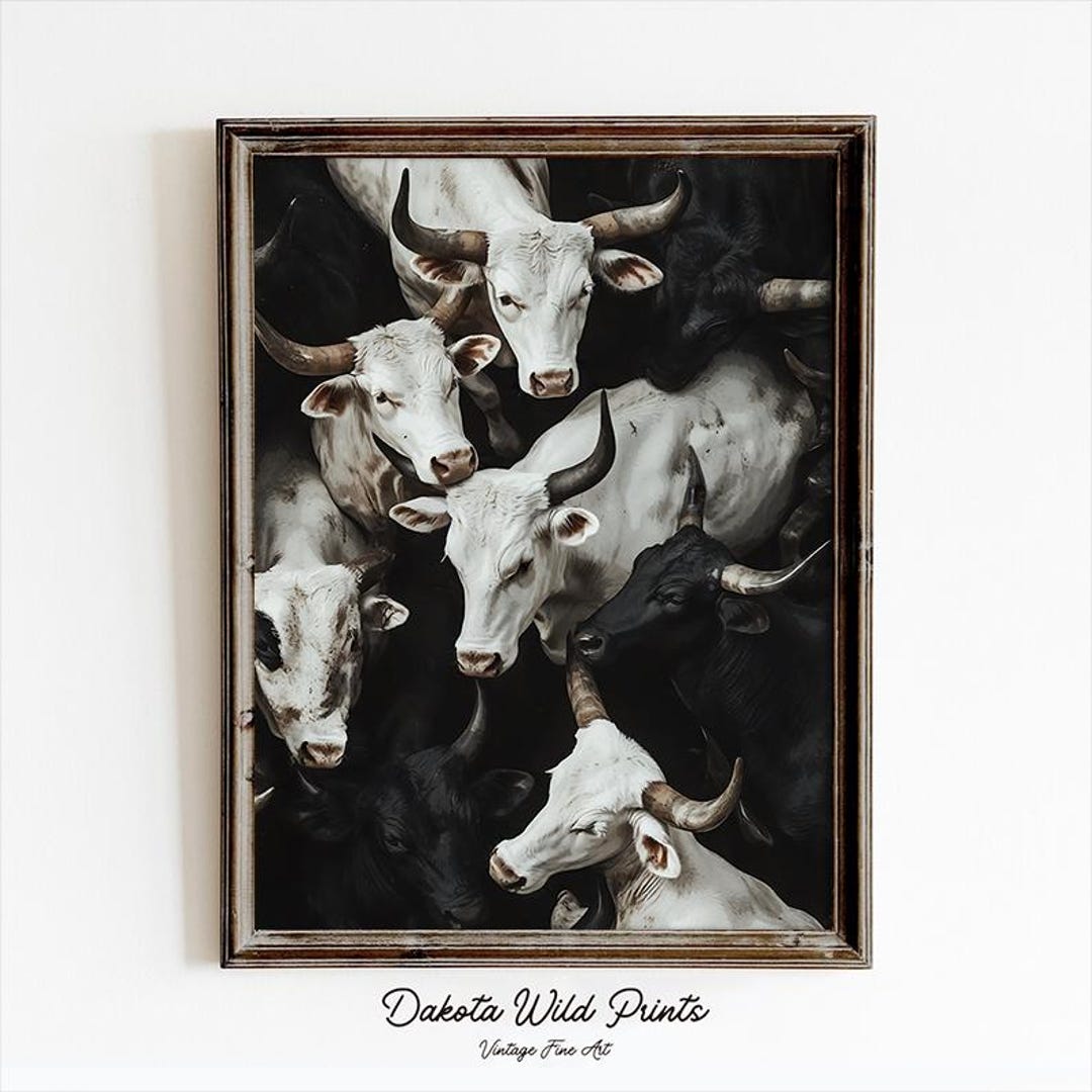 Bull Oil Painting Wall Art | Country Wall Art | Rustic Farmhouse Decor ...