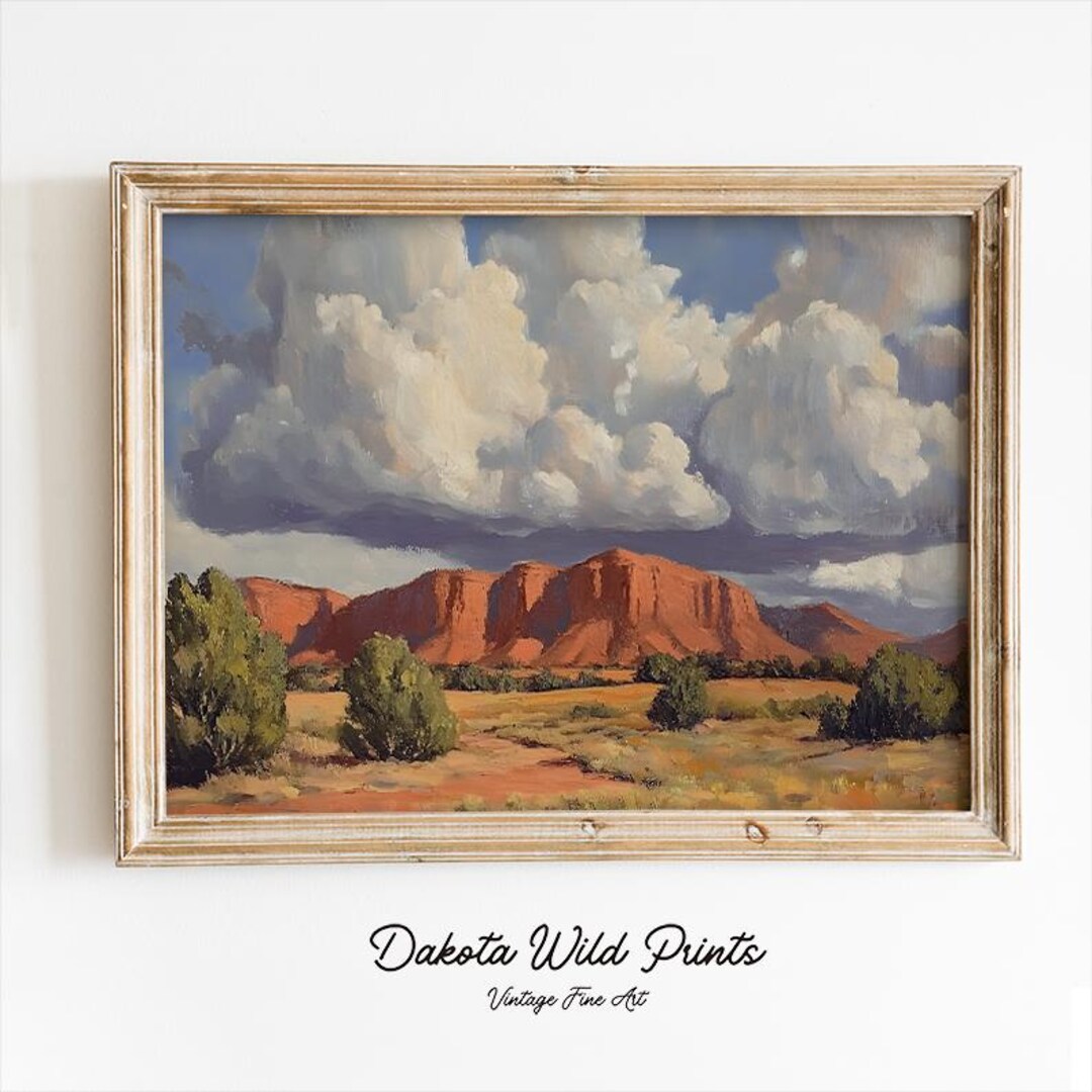 Red Rock Oil Painting | Vintage Desert Prints| Southwestern Landscape ...