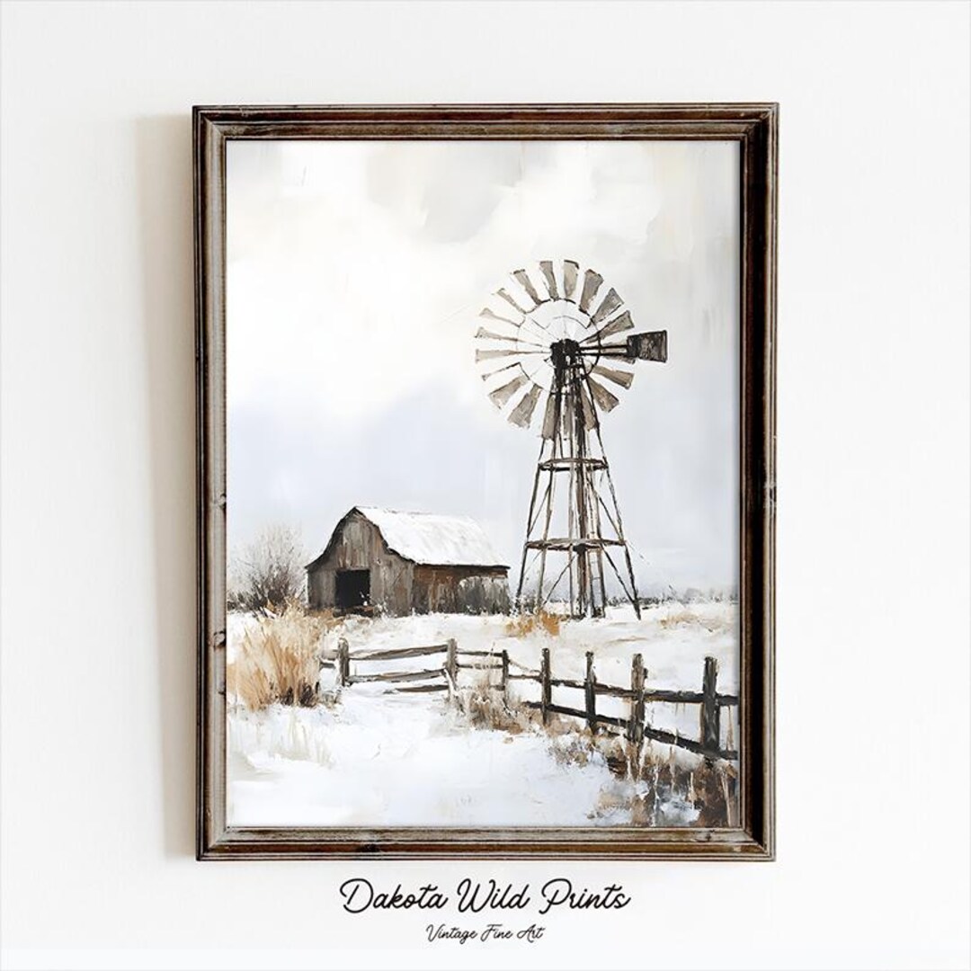 Rustic Windmill Painting | Vintage Country Wall Art | Farmhouse Decor ...