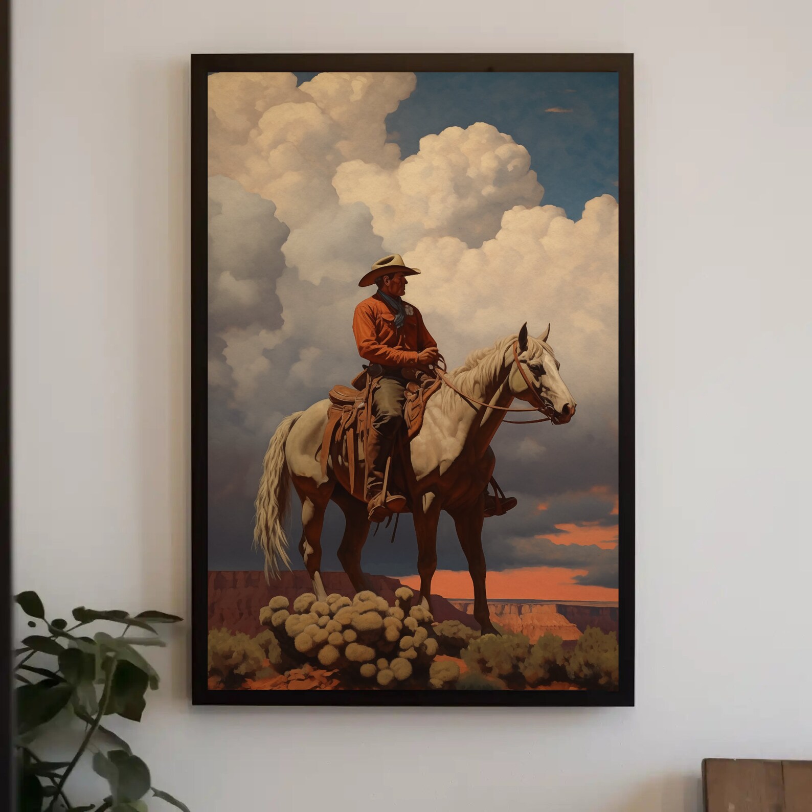 Western Cowboy Painting | Vintage Style Wall Art | Mid Century Decor ...